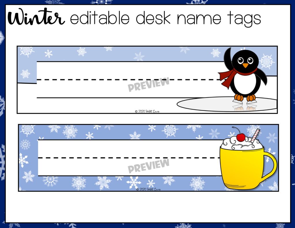Editable Desk Name Tags | Winter Themed Desk Name Plates | Made By Teachers