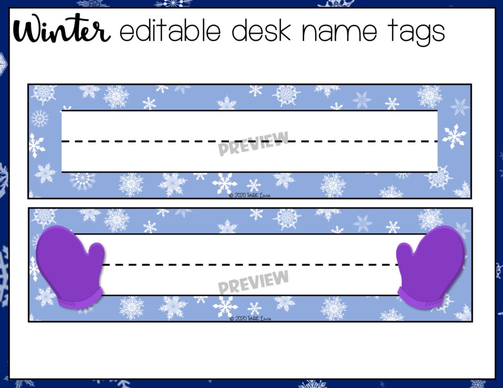 Editable Desk Name Tags | Winter Themed Desk Name Plates - Made By Teachers