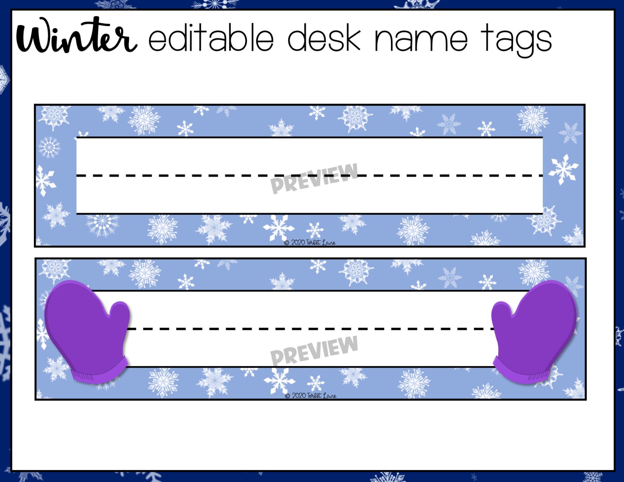 Editable Desk Name Tags | Winter Themed Desk Name Plates | Made By Teachers