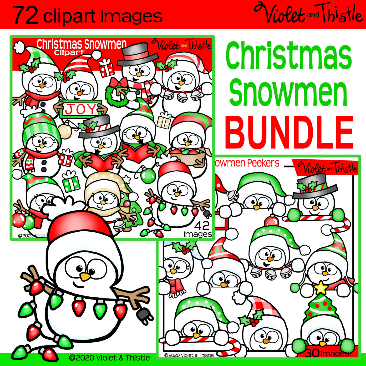Christmas Snowman Clipart BUNDLE Cute Snowmen Clip Art Page Toppers Joy ...