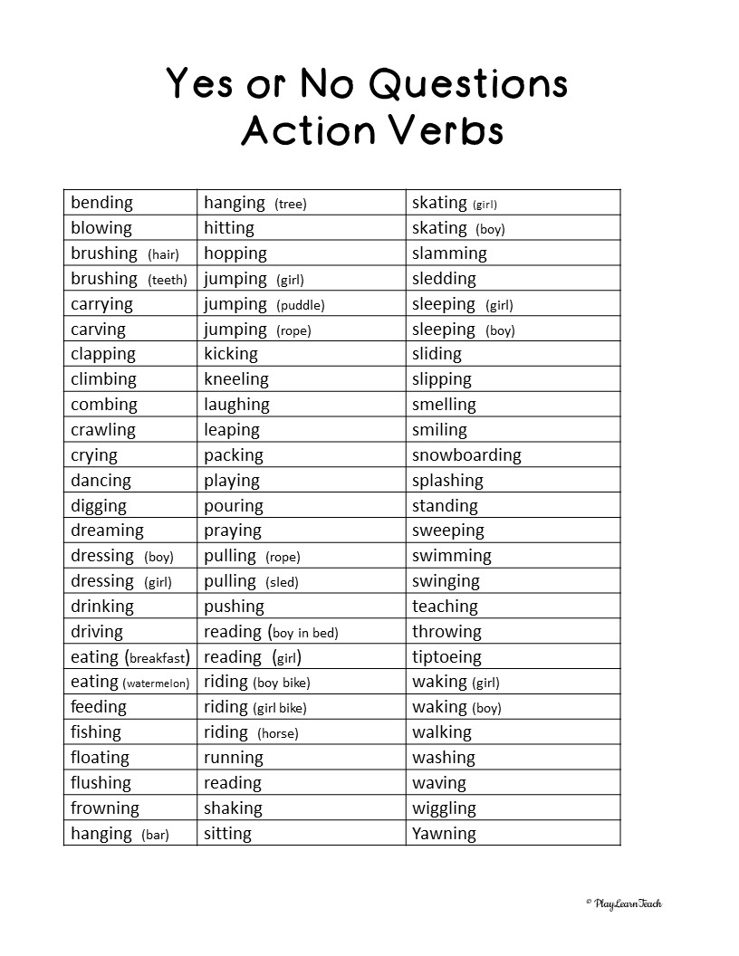 Yes No Questions Action Verbs Autism | Made By Teachers