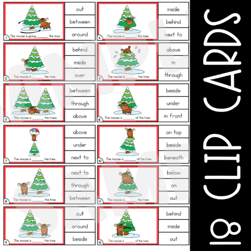 Winter Preposition Clip Cards Positional Words Prepositions of Place ...