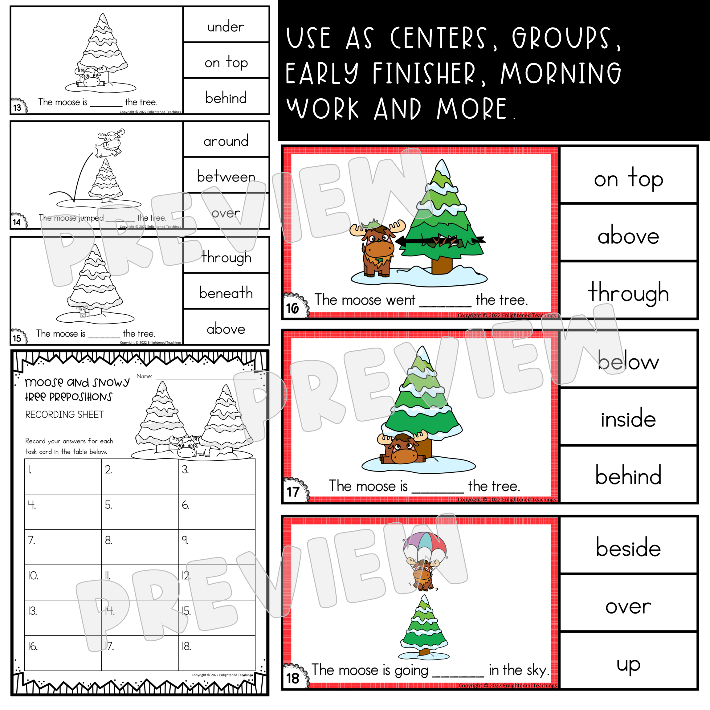 Winter Preposition Clip Cards Positional Words Prepositions of Place ...