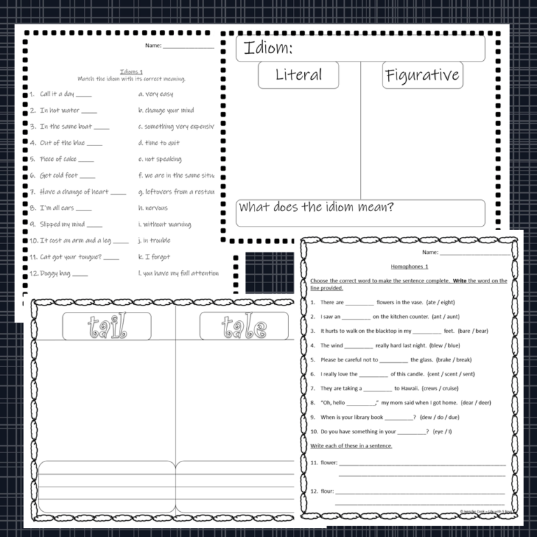 Language Activites Review BUNDLE for Homophones and Idioms - Made By ...