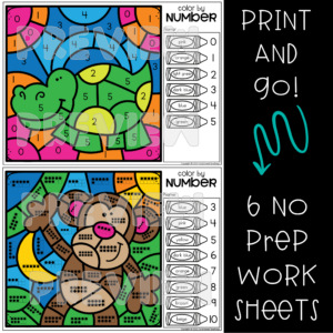 Zoo Themed Number Subitizing Worksheets Color by Number Subitizing to ...