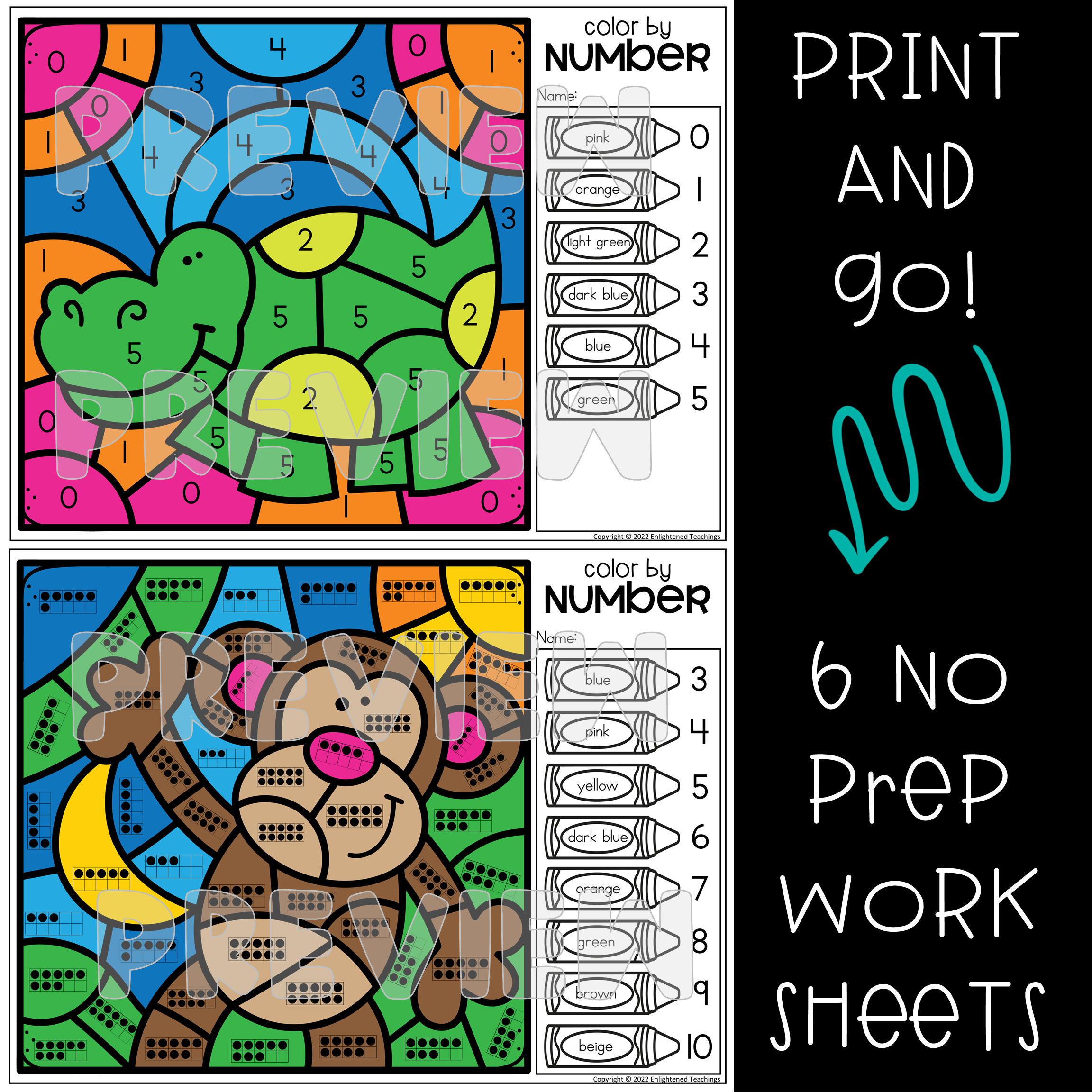 Zoo Themed Number Subitizing Worksheets Color by Number Subitizing to ...