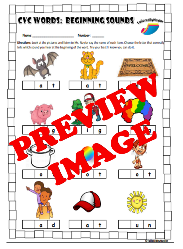 CVC Beginning Sounds | Nonsense Word Worksheets | Made By Teachers