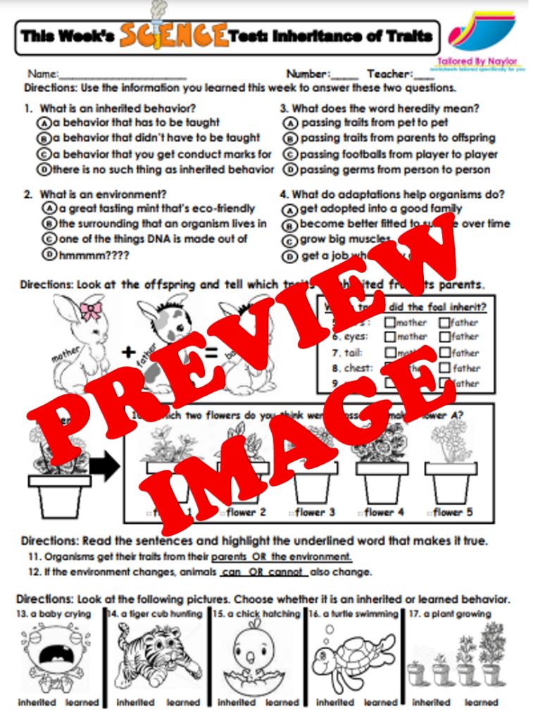 INHERITANCE OF TRAITS | NGSS Science Test - Made By Teachers
