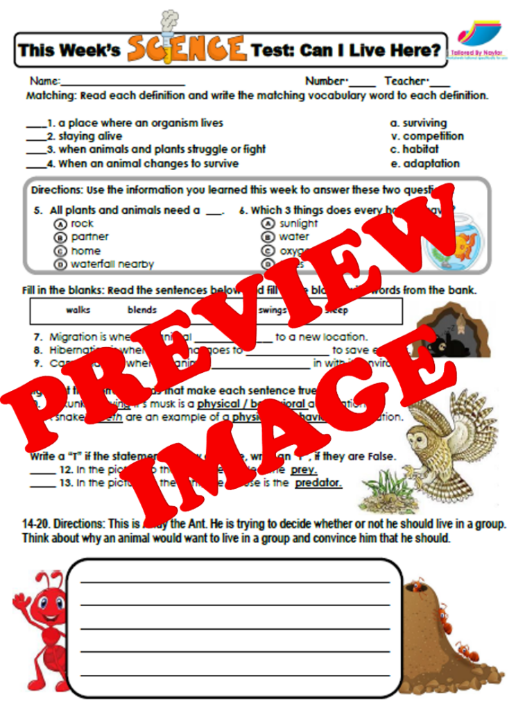 ANIMAL HABITATS | NGSS Science Test | Made By Teachers