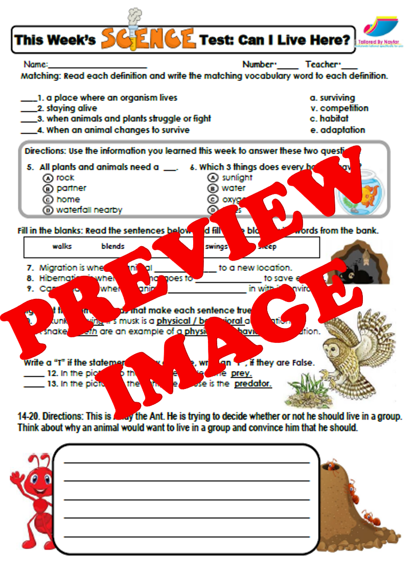 ANIMAL HABITATS | NGSS Science Test | Made By Teachers