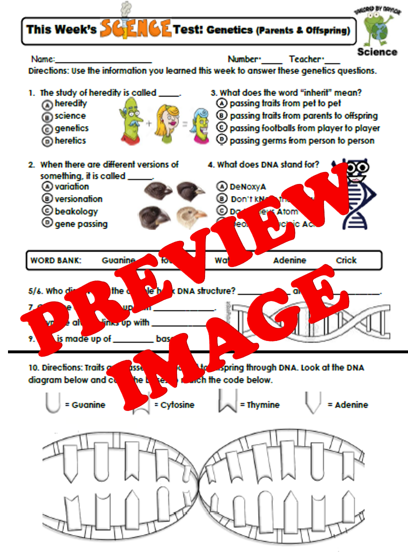 INHERITANCE OF TRAITS (GENETICS) | NGSS Science Test | Made By Teachers