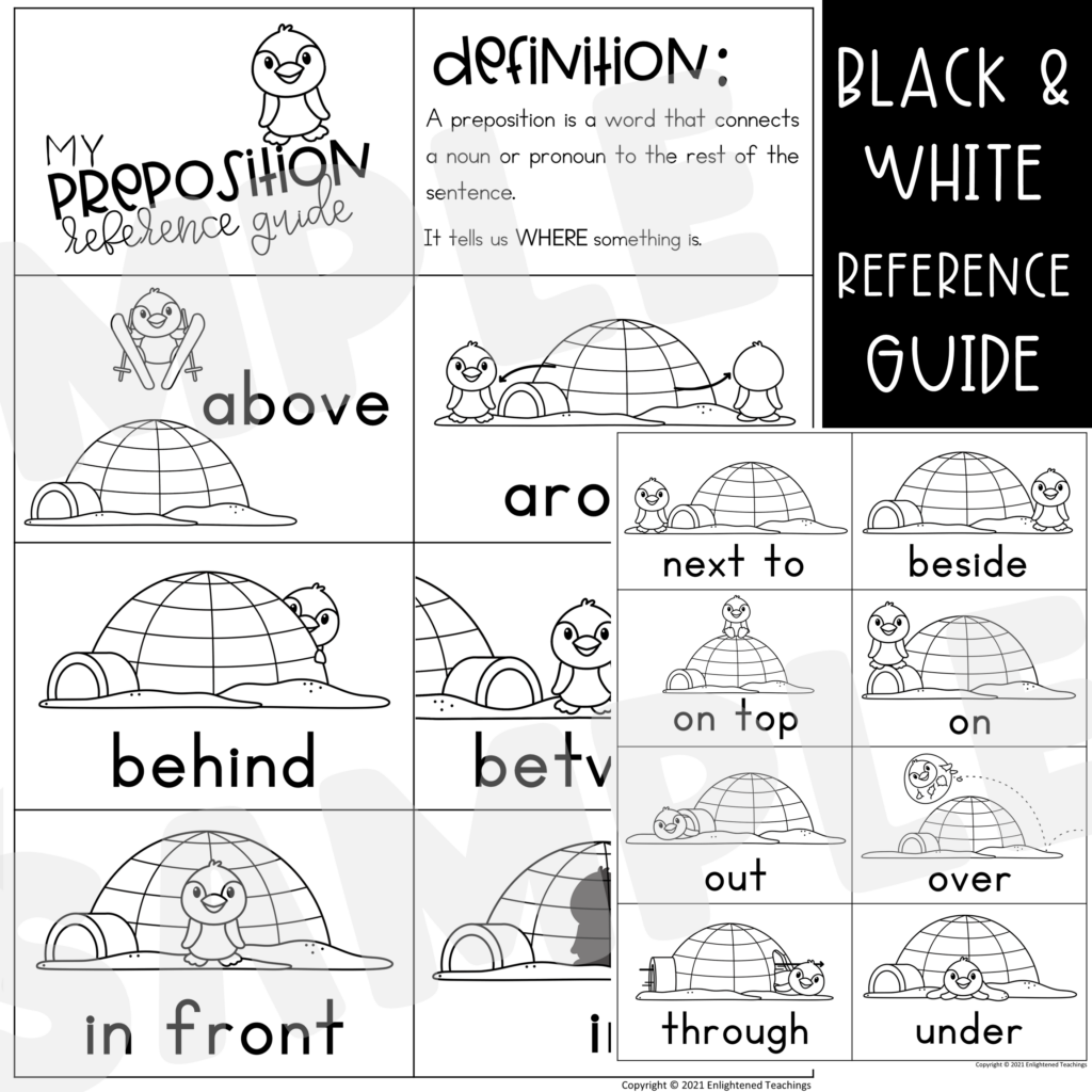 Winter Prepositions Emergent Reader Reference Guide Penguin and Igloo ...