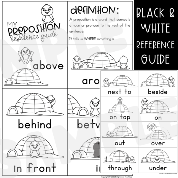 Winter Prepositions Emergent Reader Reference Guide Penguin and Igloo ...