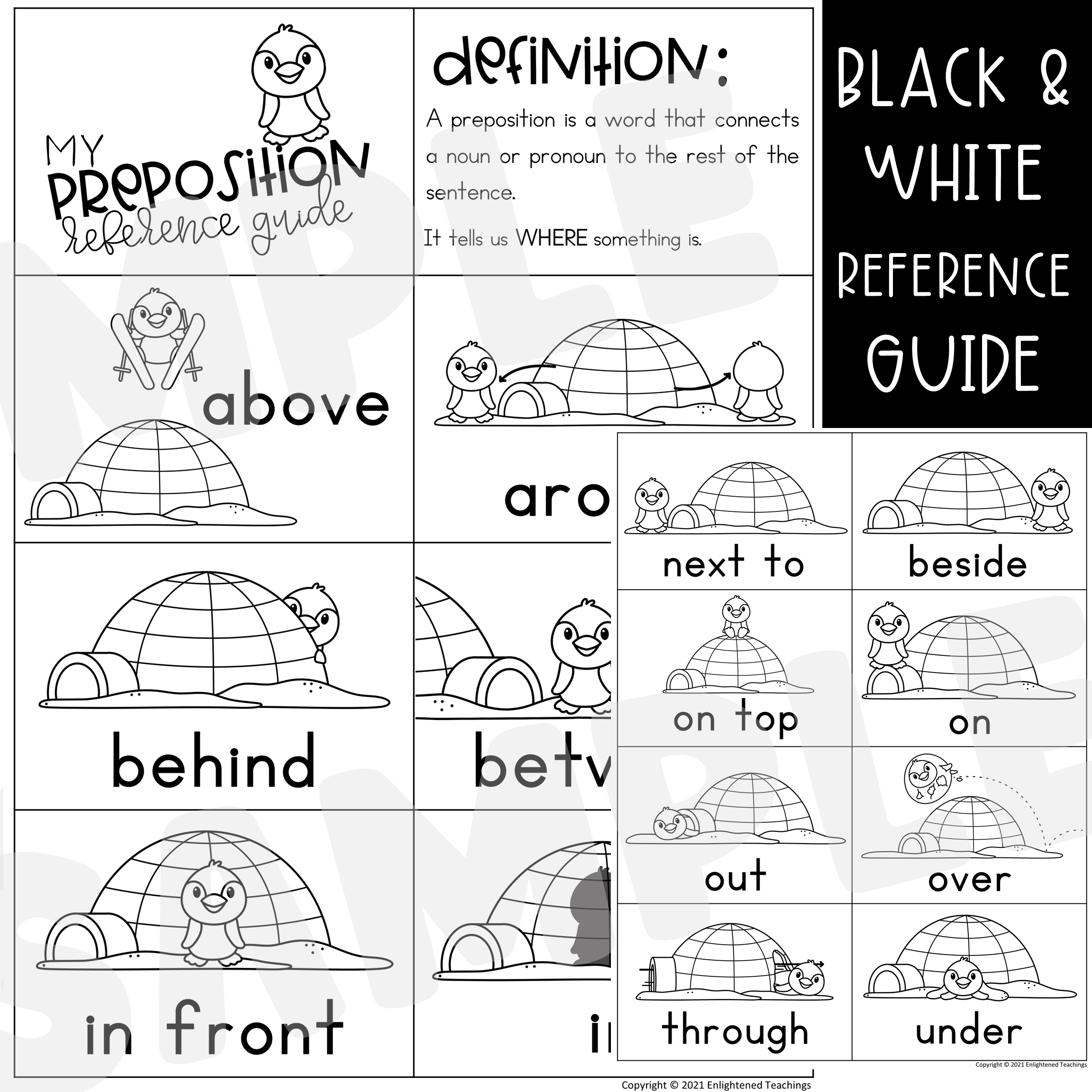 Winter Prepositions Emergent Reader Reference Guide Penguin and Igloo ...
