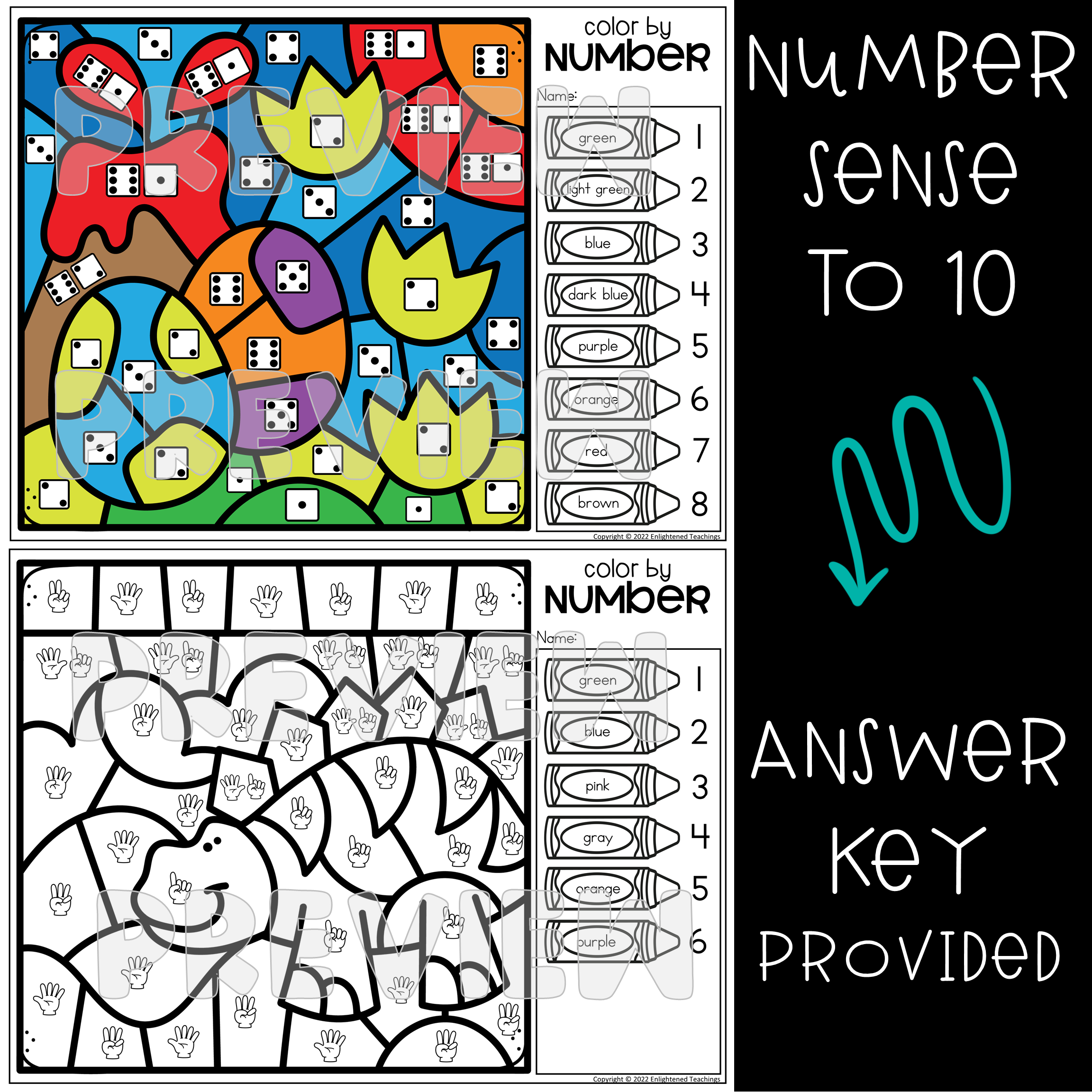Dinosaur Themed Number Subitizing Worksheets Color by Number Subitizing ...