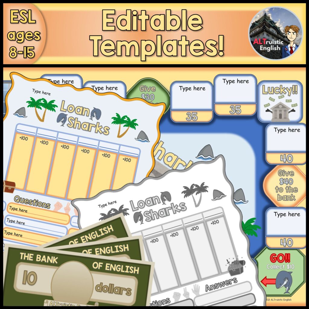 Editable English Board Game All Grammar Review with Activity Worksheets ...
