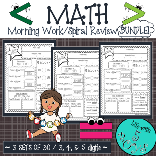 Math Morning Work and Spiral Review BUNDLE | Made By Teachers