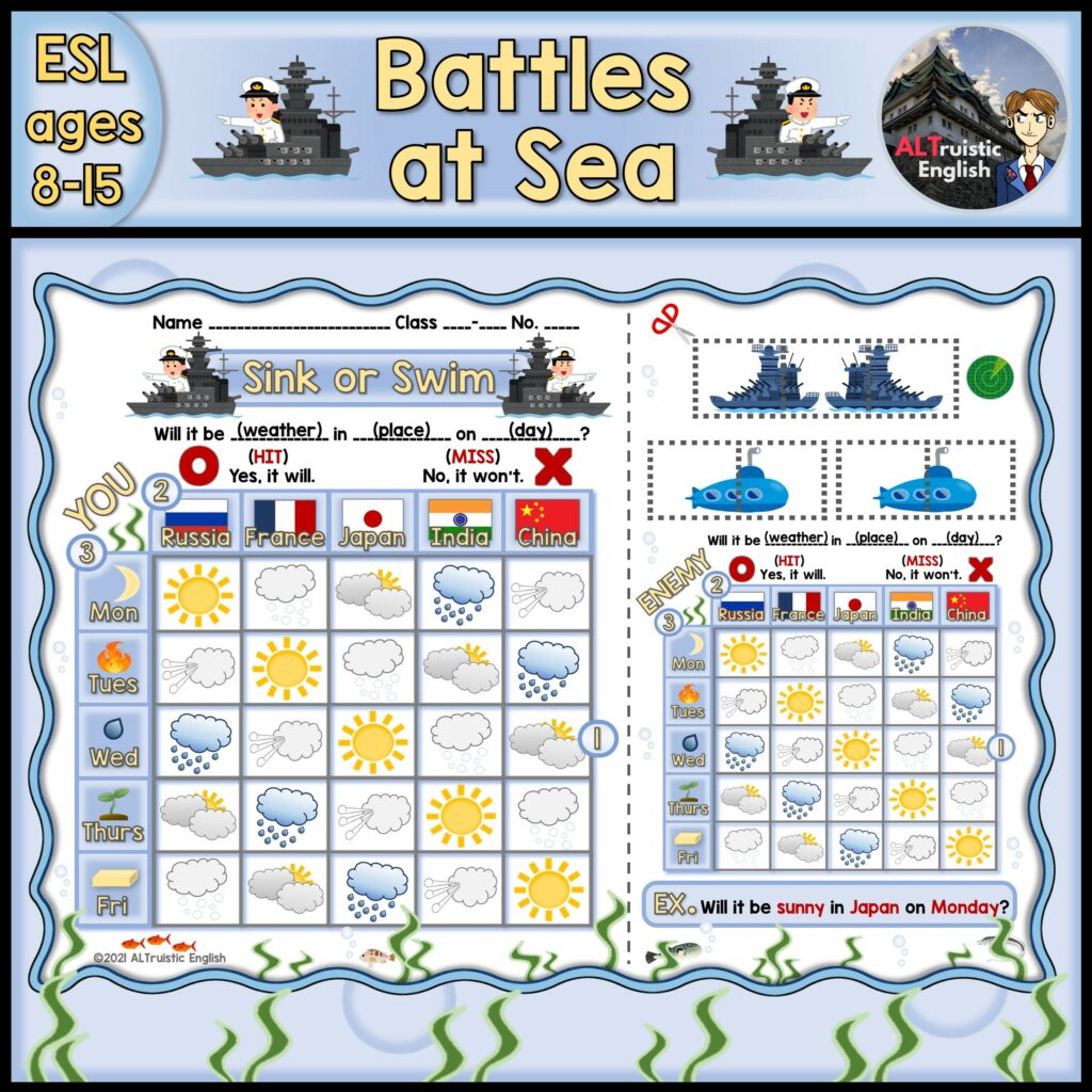 Battles at Sea Editable English Grammar Review Game ESL EFL Speaking ...
