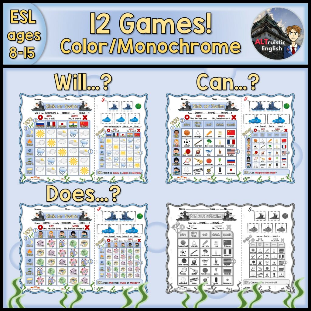 Battles at Sea Editable English Grammar Review Game ESL EFL Speaking ...