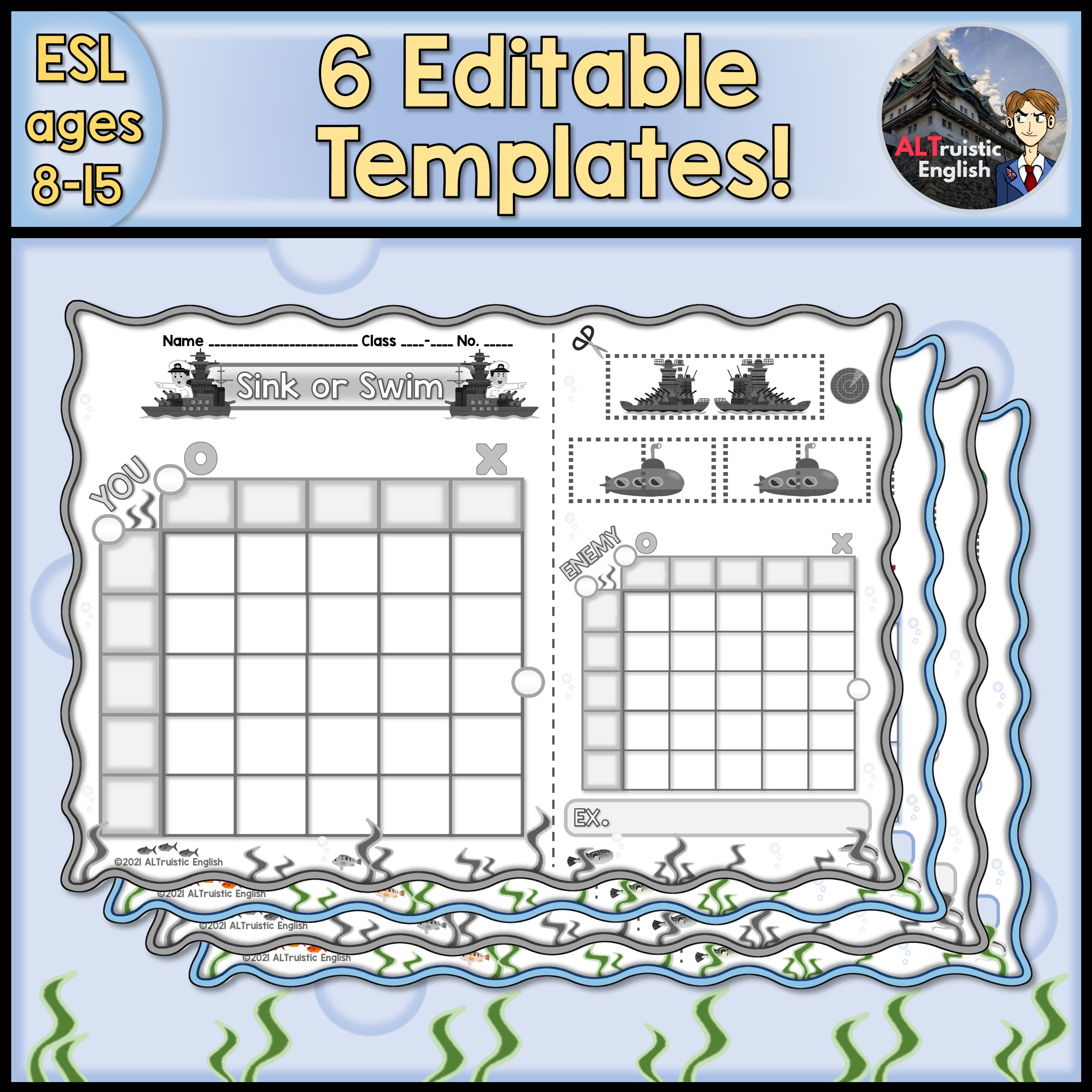 Battles at Sea Editable English Grammar Review Game ESL EFL Speaking ...