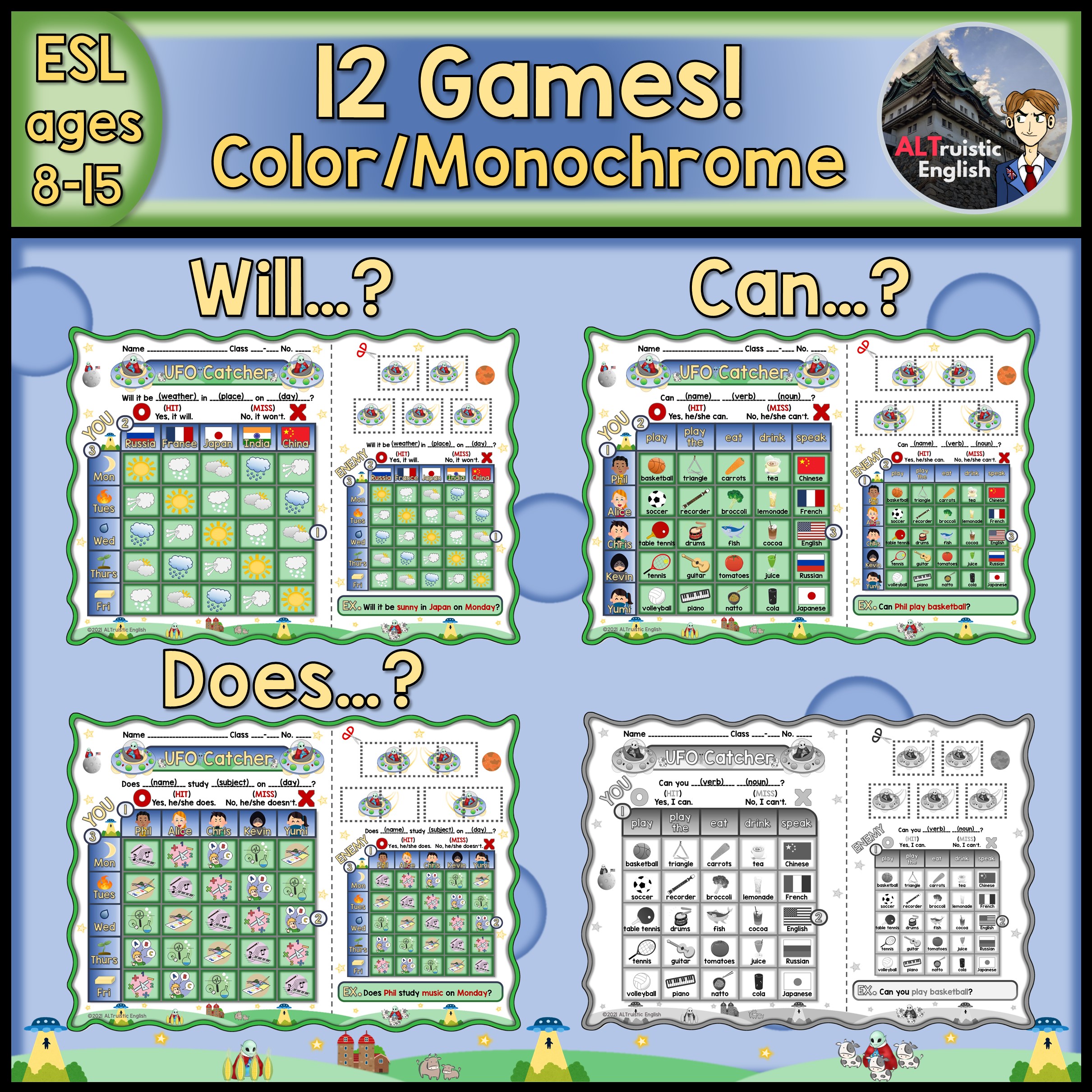 Battles in Space Editable English Grammar Review Game ESL EFL Grammar ...