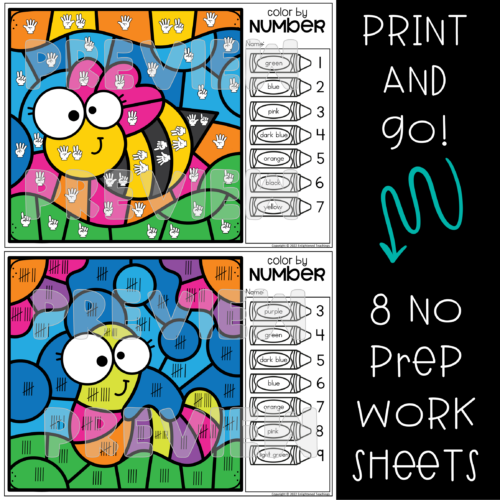 Bug Themed Number Subitizing Worksheets Color by Number Subitizing to ...