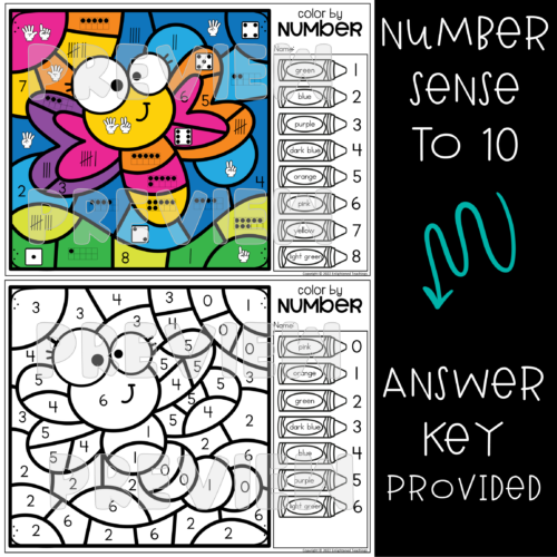 Bug Themed Number Subitizing Worksheets Color by Number Subitizing to ...