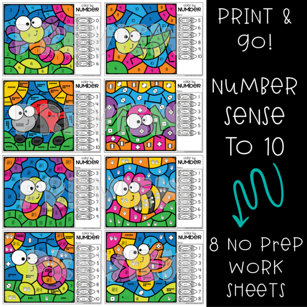 Bug Themed Number Subitizing Worksheets Color by Number Subitizing to ...