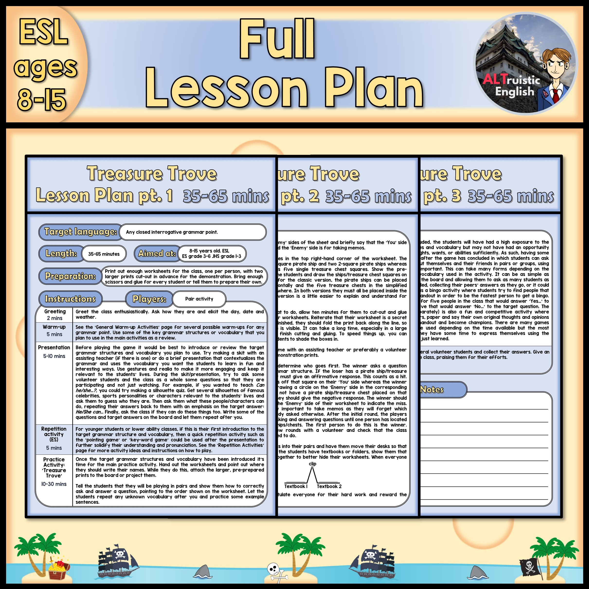 Battles with Pirates Editable English Grammar Review ESL EFL Speaking ...