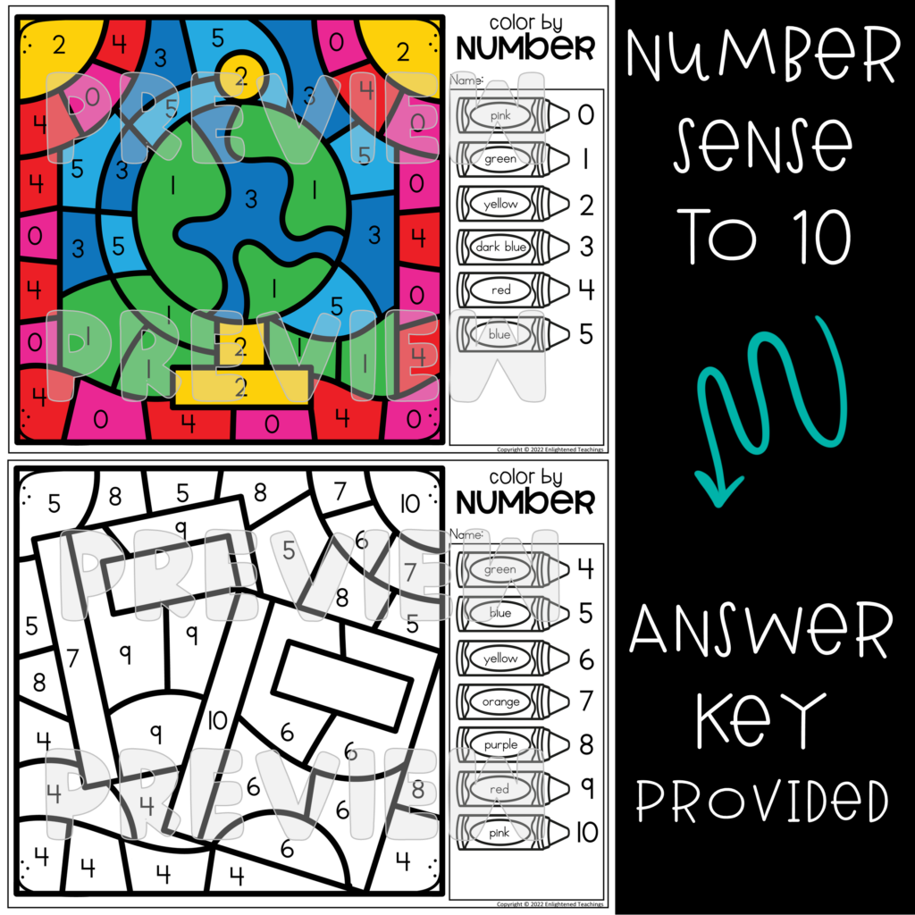 School Themed Number Subitizing Worksheets Color by Number Subitizing ...