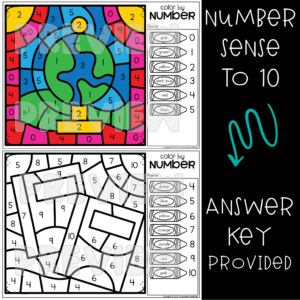 School Themed Number Subitizing Worksheets Color by Number Subitizing ...
