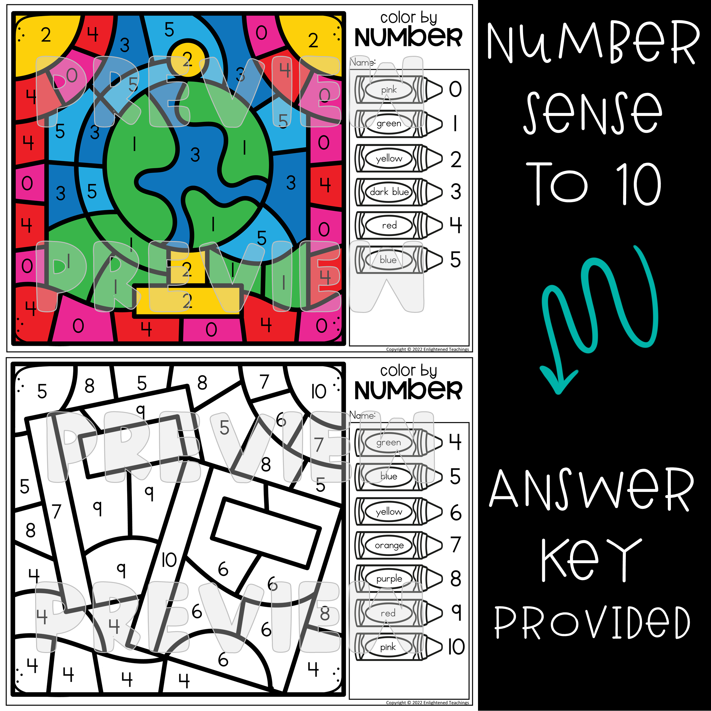 School Themed Number Subitizing Worksheets Color by Number Subitizing ...