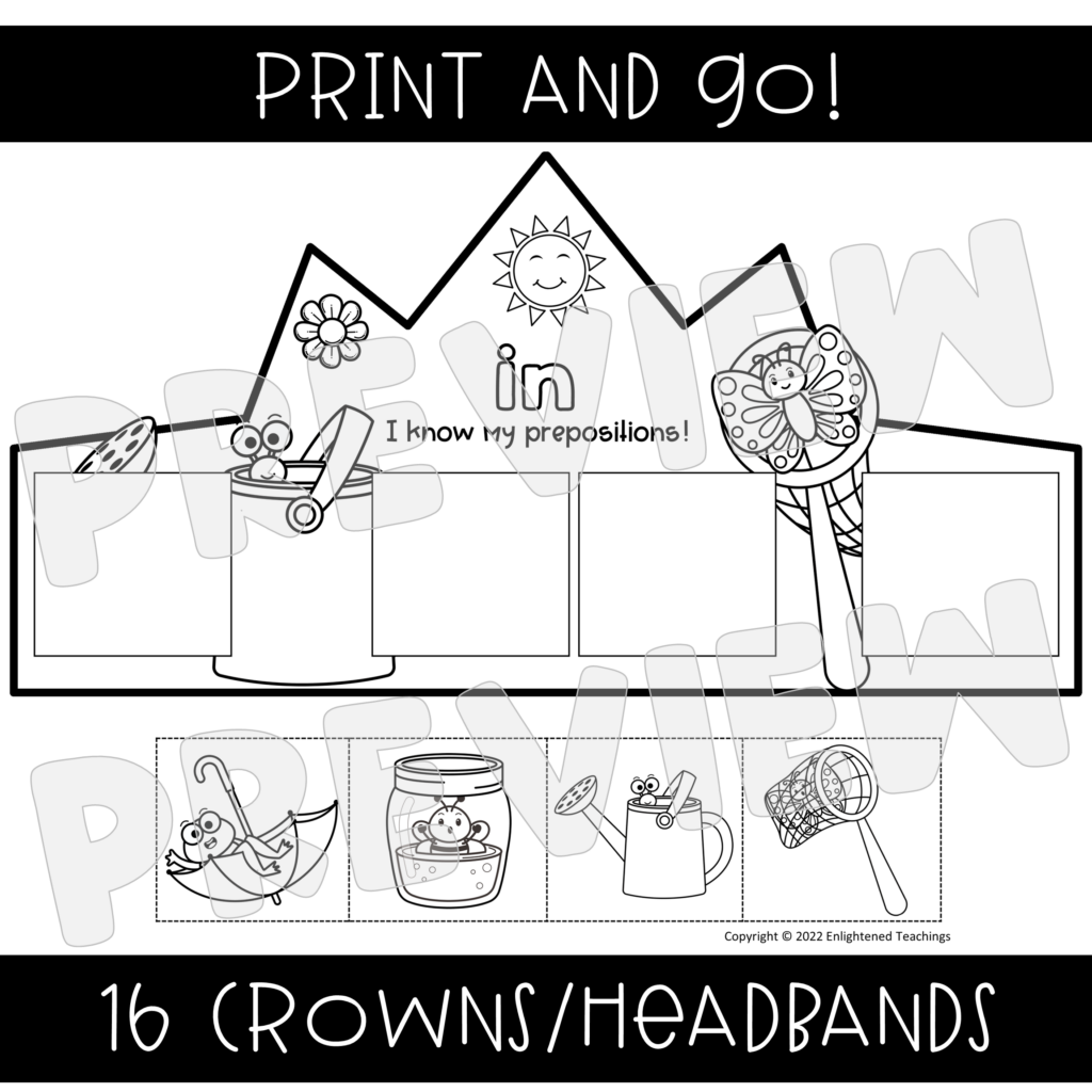 Spring Preposition Crowns Headbands - Spring Positional Word Hats ...