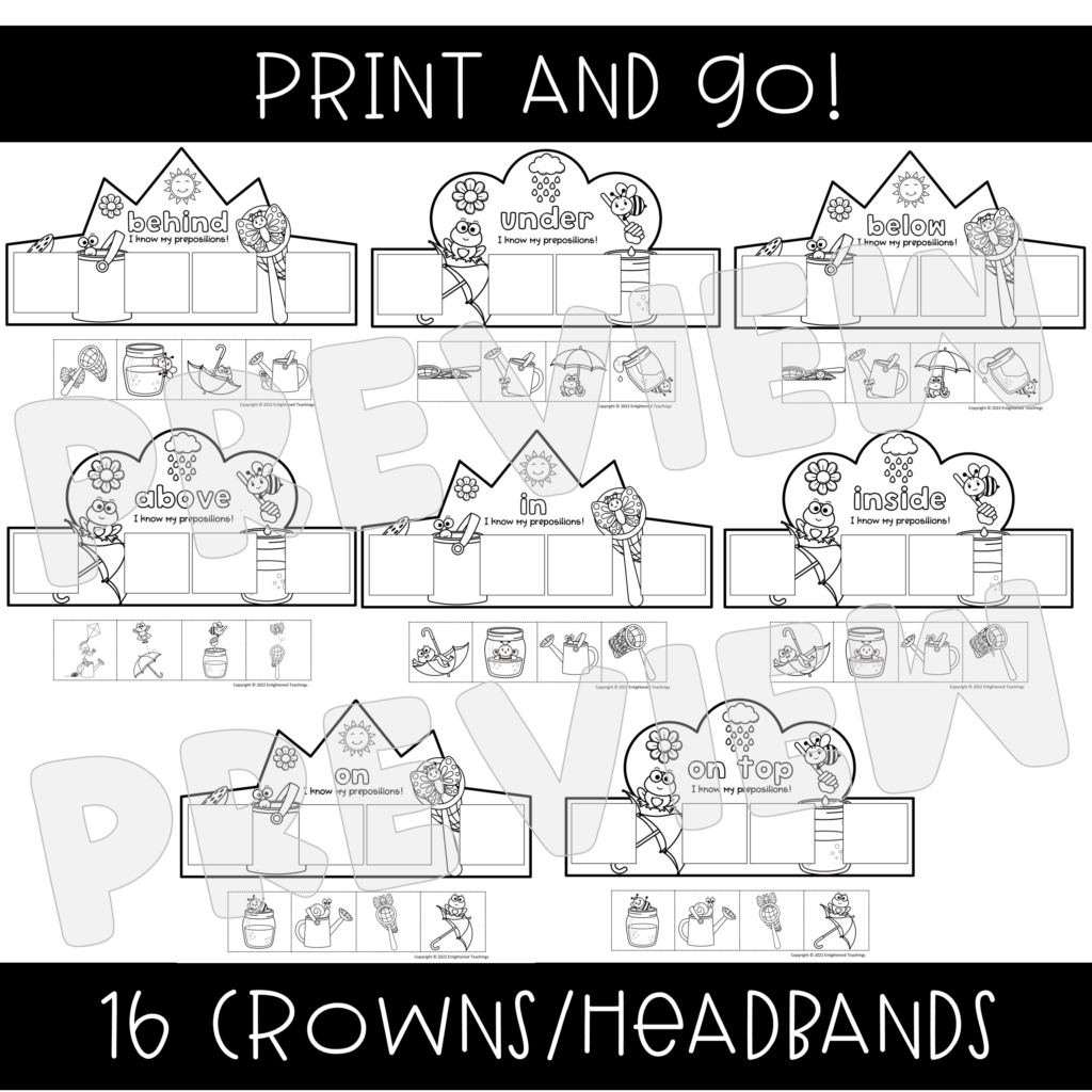 Spring Preposition Crowns Headbands - Spring Positional Word Hats ...