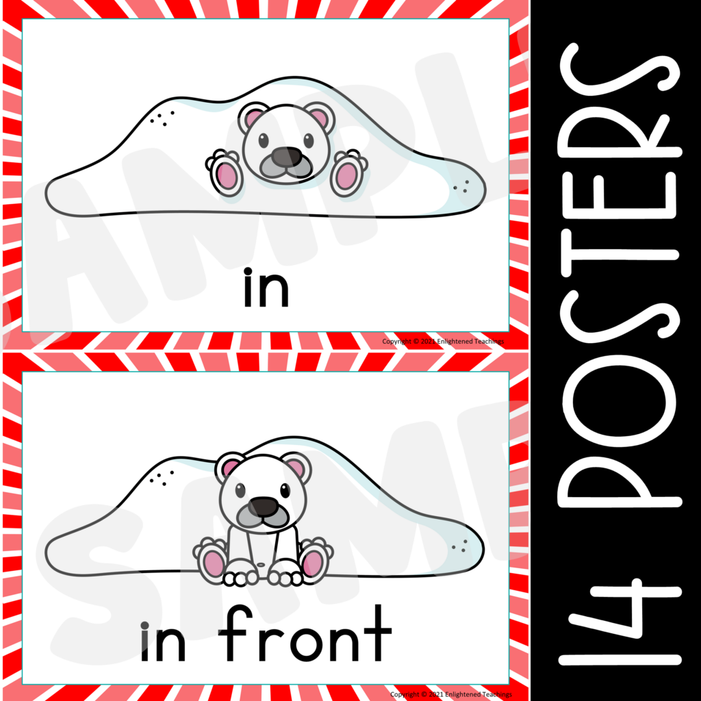 Winter Prepositions Posters Polar Bear Positional Words Prepositions ...