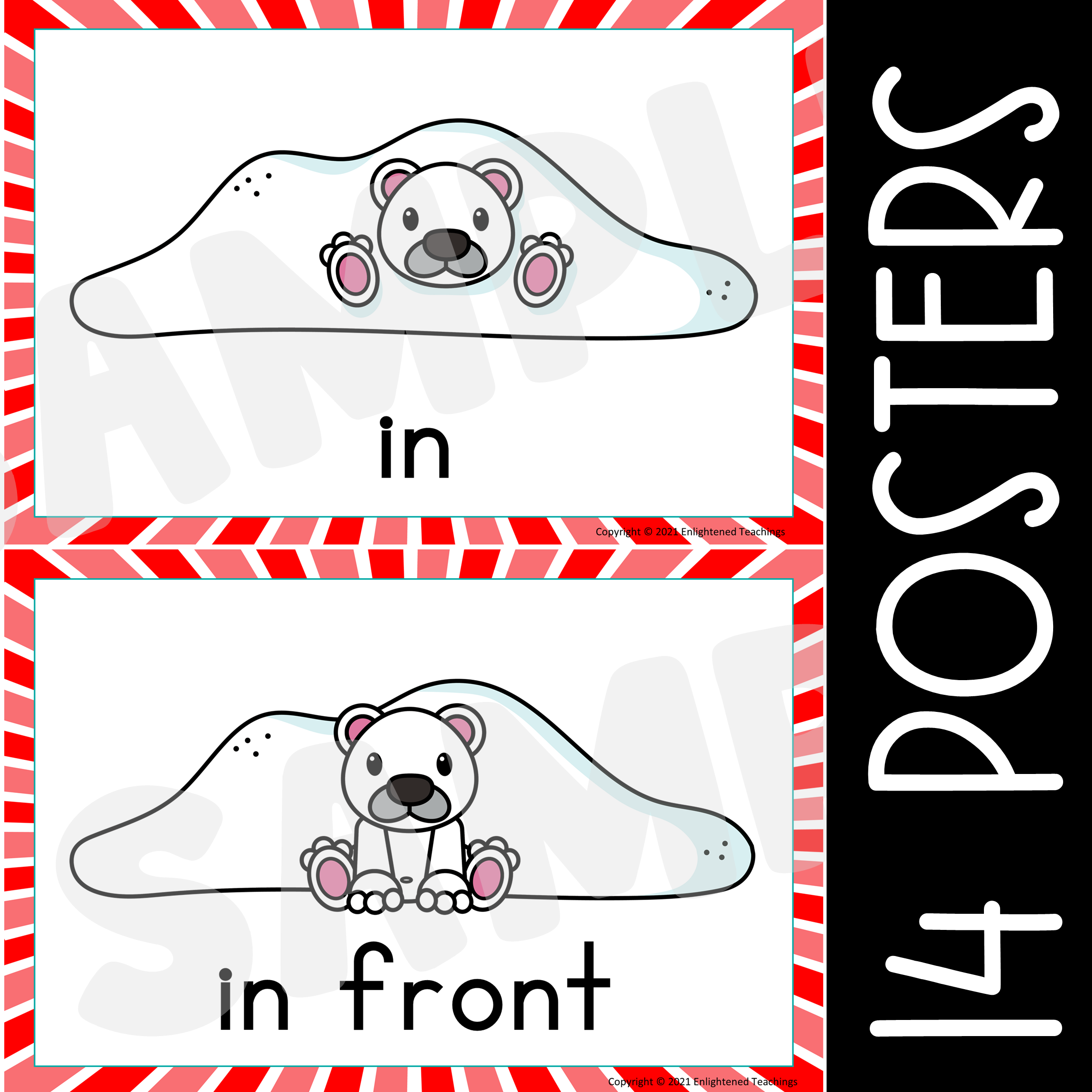 Winter Prepositions Posters Polar Bear Positional Words Prepositions ...