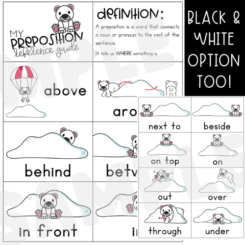 Winter Prepositions Posters Polar Bear Positional Words Prepositions ...