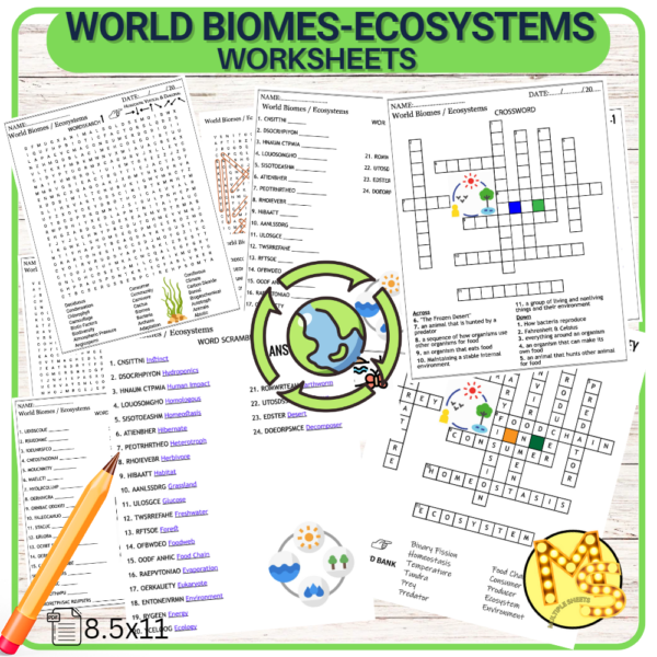 Biomes and Ecosystems Worksheets Crossword-Word Scramble-Word Search ...