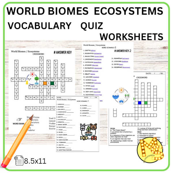 Biomes and Ecosystems Worksheets Crossword-Word Scramble-Word Search ...