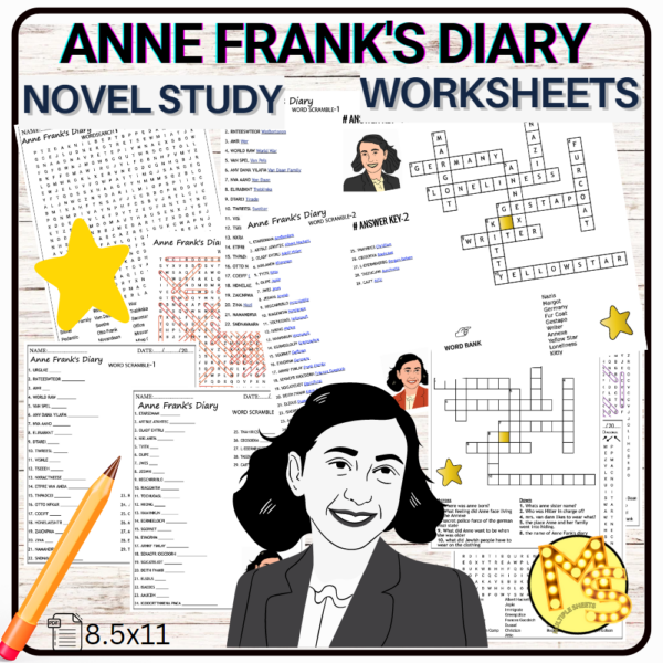 Anne Frank's Diary Novel Worksheets Crossword-Word Scramble-Wordsearch ...
