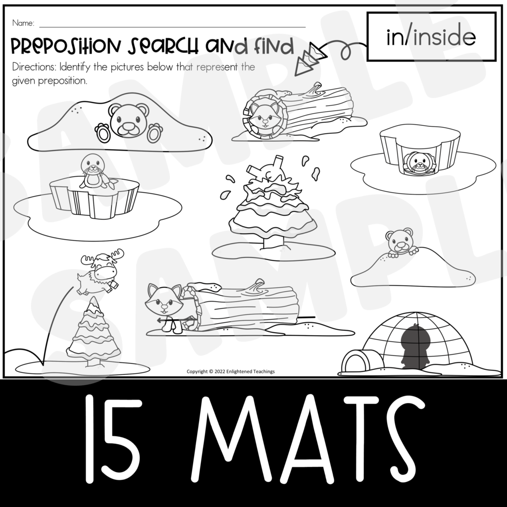 Preposition Search and Find Mats Worksheets Winter Positional Words ...