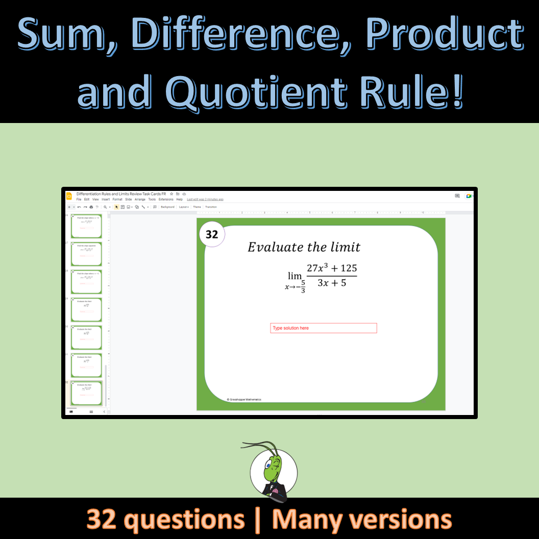Differentiation Rules and Limits Review Task Cards | Calclus | Google ...