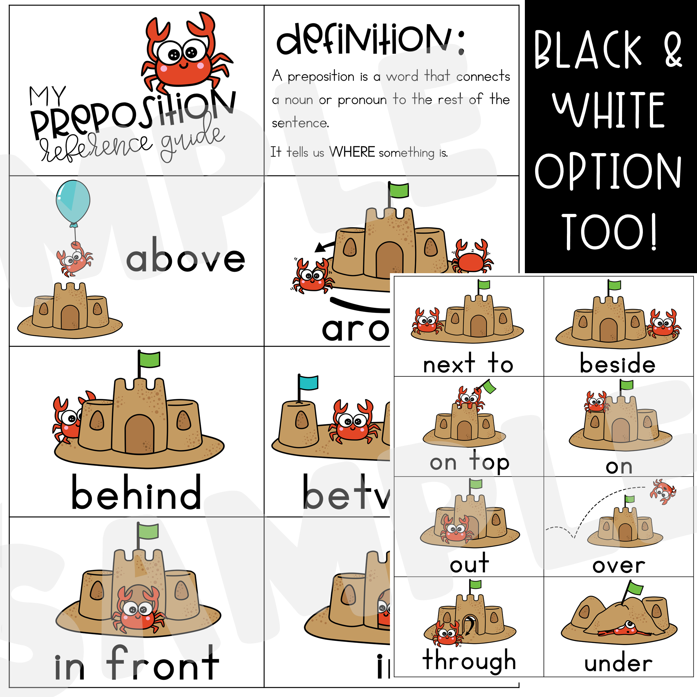Summer Prepositions Posters Crab Positional Words Prepositions Banner ...