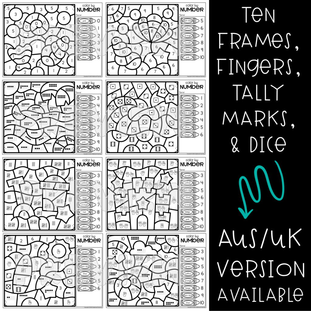 Number Subitizing Worksheets Color by Number Subitizing to 10 Themed ...