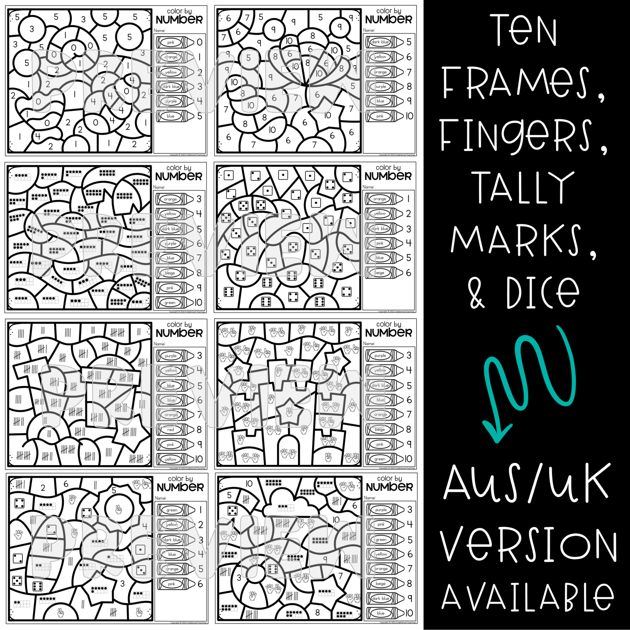 Number Subitizing Worksheets Color by Number Subitizing to 10 Themed ...