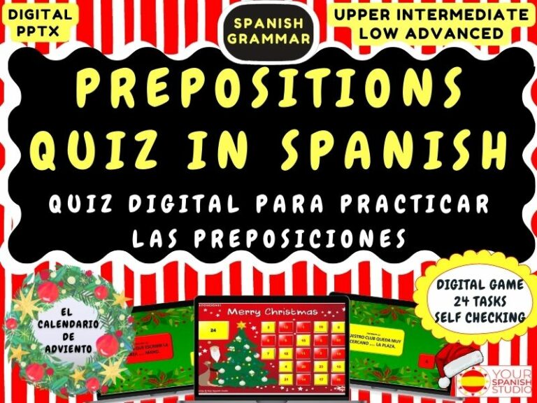 CHRISTMAS SPANISH PREPOSITIONS DIGITAL QUIZ NO PREP LAS PREPOSICIONES ...