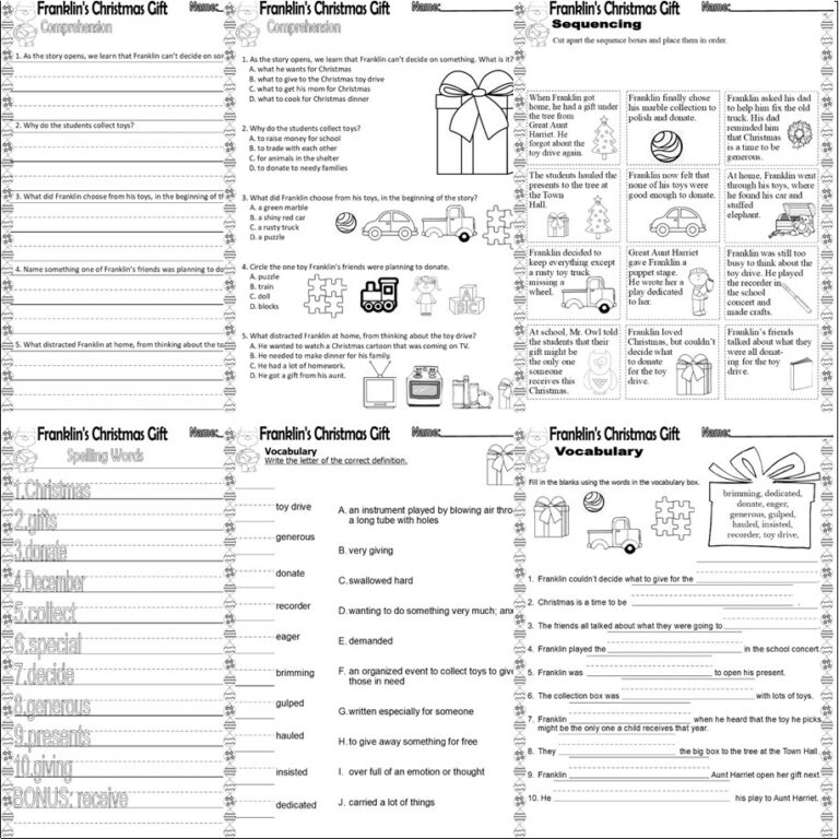 Franklin’s Christmas Gift Reading Comprehension Book Study Companion ...