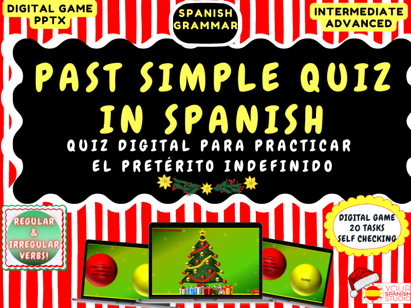 Christmas Spanish Past Simple digital quiz all verbs no prep Pretérito ...