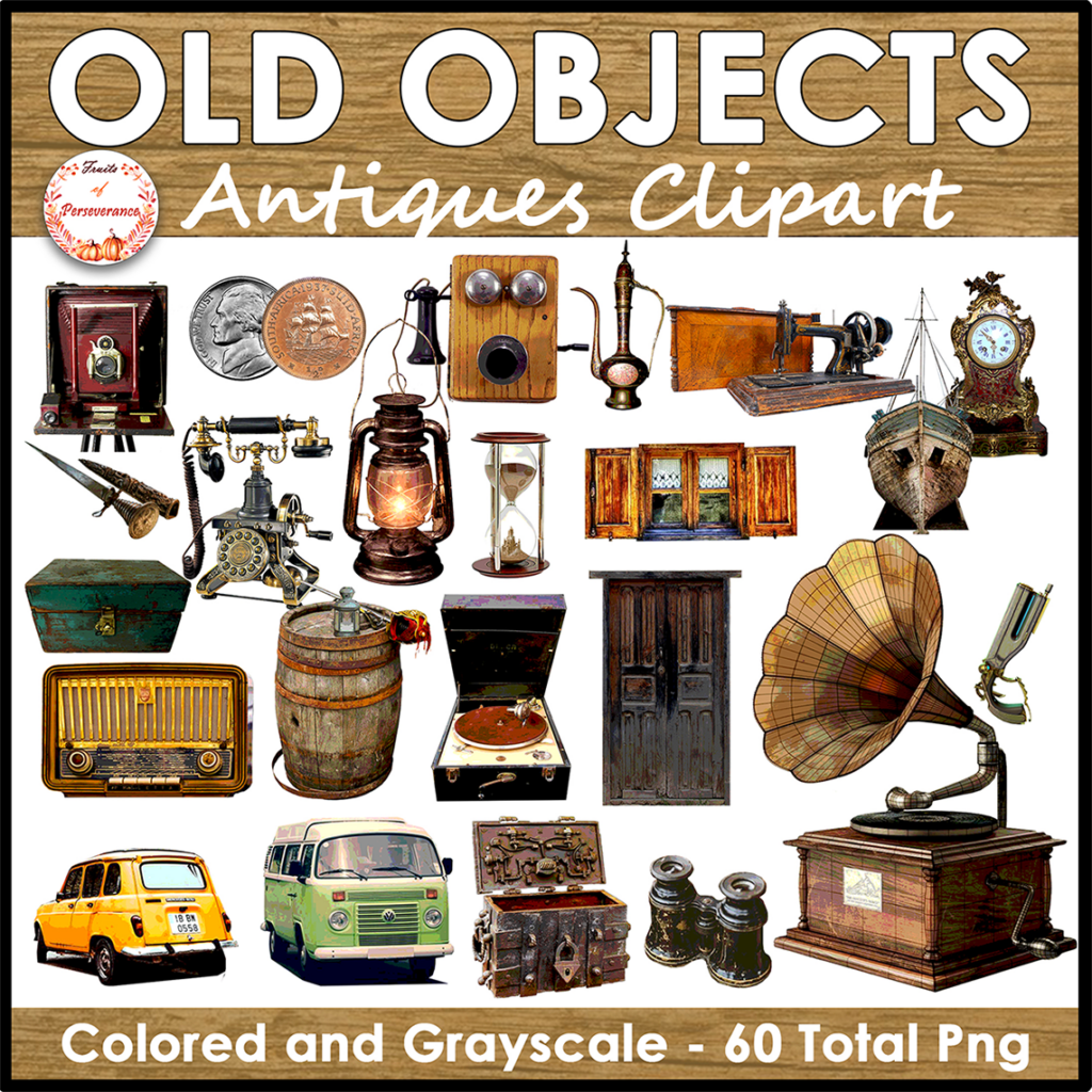 Old Objects and Antiques Clip Art Vintage Technology and Transportation ...