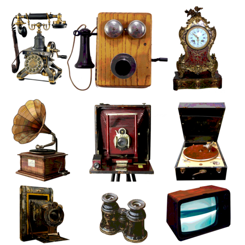 Old Objects and Antiques Clip Art Vintage Technology and Transportation ...